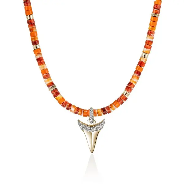 John Hardy Shark Tooth Heishi Necklace With Diamonds - Gold
