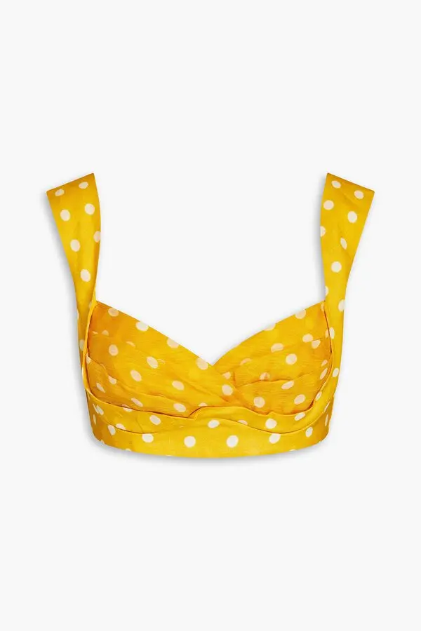 Zimmermann Pleated Polkadot Linen And Silkblend Bra Top - Yellow