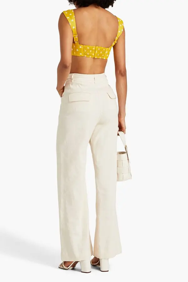 Zimmermann Pleated Polkadot Linen And Silkblend Bra Top