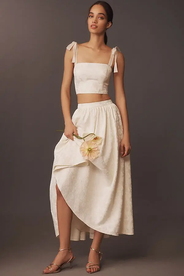 HUTCH Tie-strap Crop Top & Midi Skirt Set - White