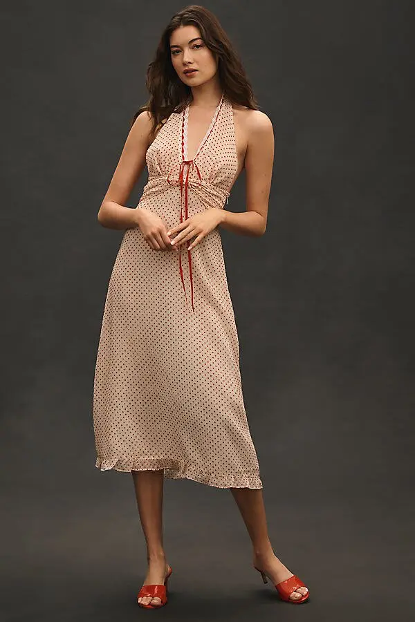 for love & lemons halter midi dress For Love & Lemons Halter Basque-Waist Midi Dress