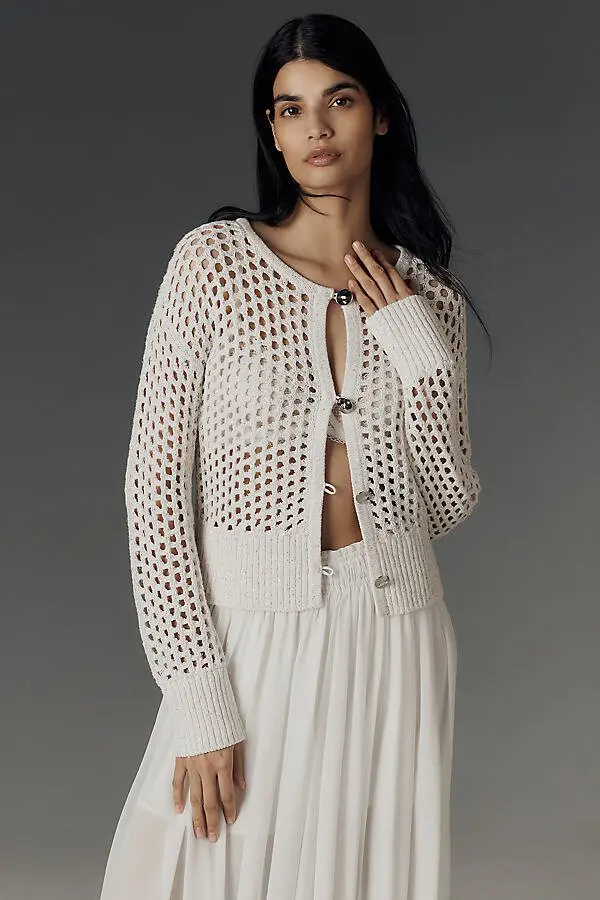 Derek Lam 10 Crosby Syvie Crochet Sequin Cardigan Sweater - White