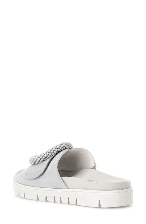 Gabor Beaded Buckle Platform Slide Sandal - Lightgrey