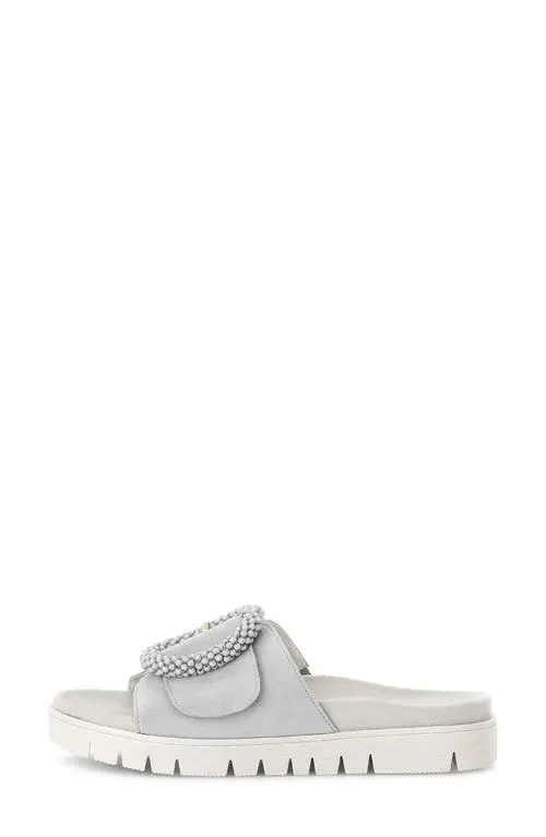 Gabor Beaded Buckle Platform Slide Sandal - Lightgrey