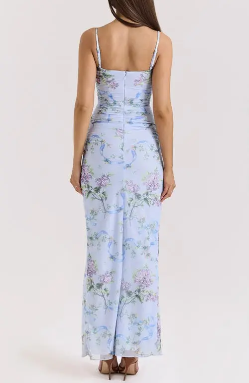 House Of Cb Lini Corset Gown - Blue Floral Print | Editorialist