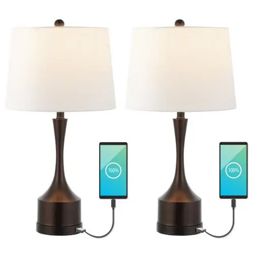 JONATHAN Y Cooper 26" Classic French Country Iron Led Table Lamp With Usb Charging Port - Oil Rubbed Bronze