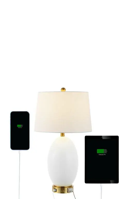 JONATHAN Y Reese 26.5" 1-outlet Contemporary Style Iron/glass Led Table Lamp With Usb Charging Port - White/brass Gold