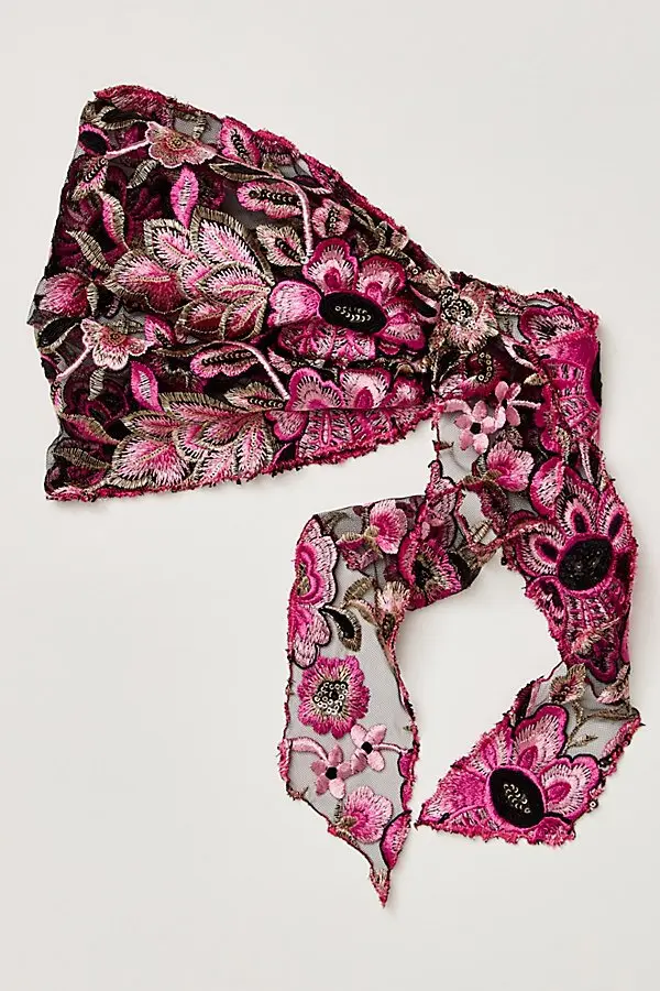 CURRIED MYRRH Cimaroon Floral Hair Scarf - Hot Pink