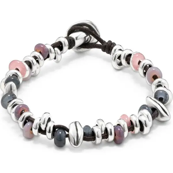 UNODE50 Braided Leather And Bead Bracelet - Silver