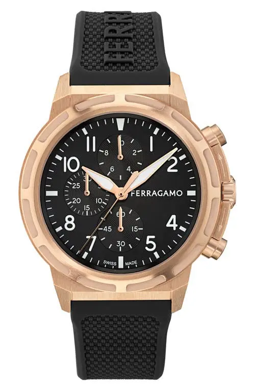 FERRAGAMO Sport Chronograph Silicone Strap Watch - Rose Gold