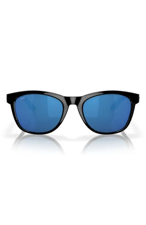 COSTA DEL MAR 54mm Polarized Mirrored Round Sunglasses - Black/ Blue Mirror 580p