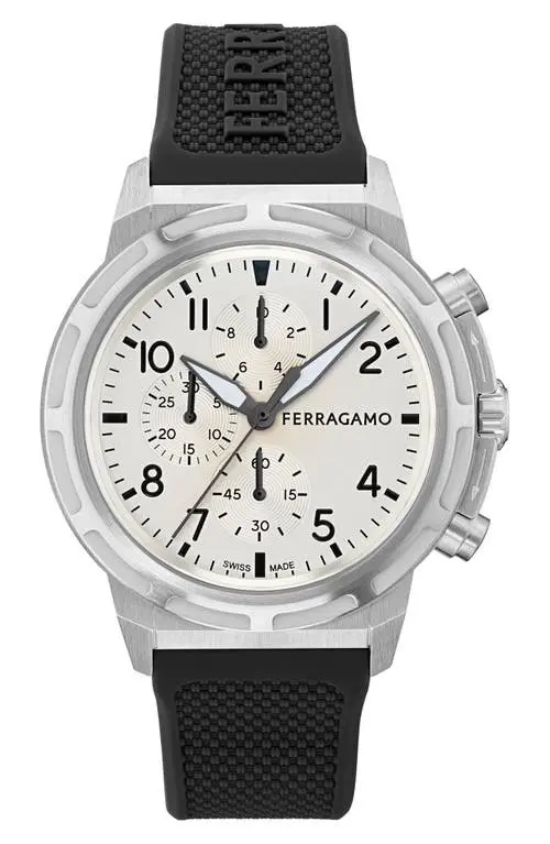 FERRAGAMO Sport Chronograph Silicone Strap Watch - Stainless Steel