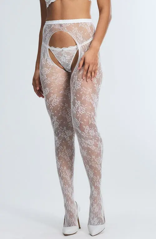 SAVAGE X FENTY Crotchless Lace Tights - Hazy White