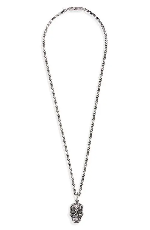 KING BABY STUDIO Carved Baroque Skull Pendant Necklace - Silver