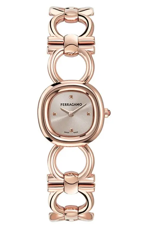 FERRAGAMO Double Gancini Bracelet Watch - Ip Rose Gold