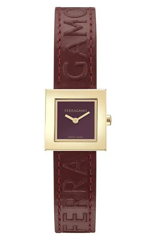 FERRAGAMO Portrait Leather Strap Watch - Ip Yellow Gold