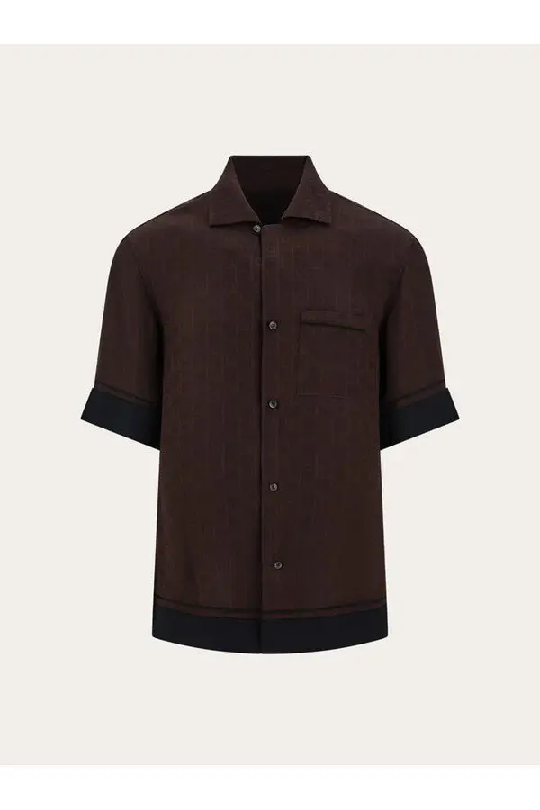 FERRAGAMO Monogram Short Sleeve Shirt - Natural