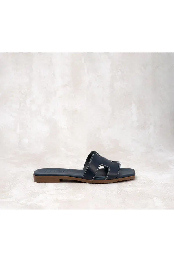 MENINA STEP Sorrento Marino Leather Sandals - Navy