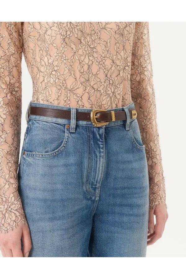 Valentino Garavani Vlogo Signature Calfskin 20 Mm Belt - Gold