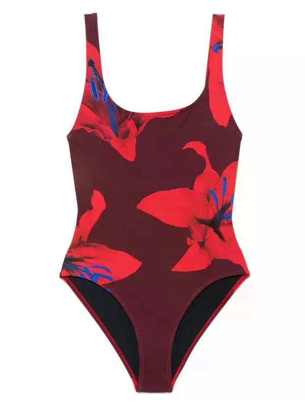 Alexander McQueen Fire Lily Printed Swimsuit - Red