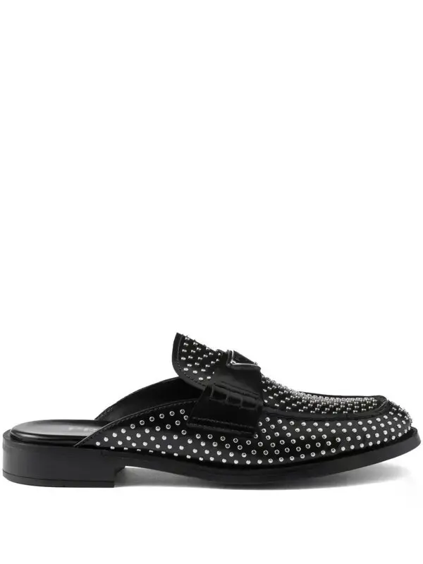Prada Stud-embellished Leather Mules