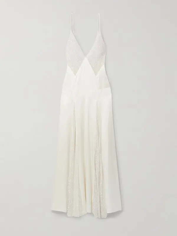 Kiki De Montparnasse Ange Leavers Lace And Satin Gown - Neutrals