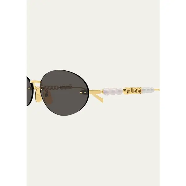 Gucci Rimless Metal Oval Sunglasses With Faux Pearls - Gold