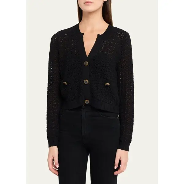 L'Agence Orla Pointelle Knit Cardigan - Blackgold