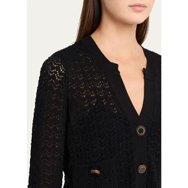 L'Agence Orla Pointelle Knit Cardigan - Blackgold