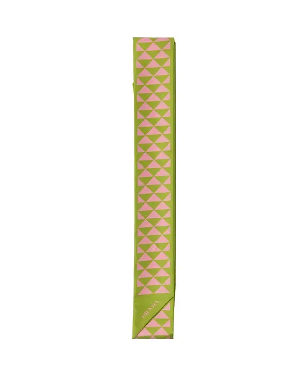 Prada Printed Silk Twill Skinny Scarf - Green