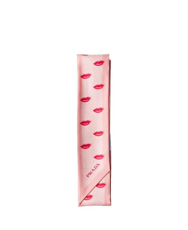 Prada Printed Silk Twill Skinny Scarf - Light Pink