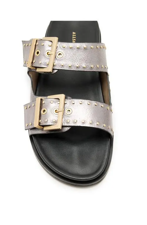 ALLSAINTS Magda Studded Metallic Sandals - Silver