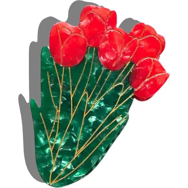 SOLAR ECLIPSE Hand-painted Tulips Hair Clip - Red