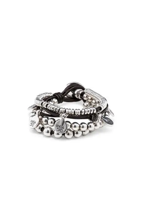 UNODE50 Leather And Plated Bracelet - Silver
