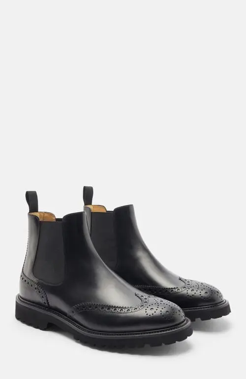 SCAROSSO Chelsea Boots With Full Brogue And Lug Sole - Black Calf