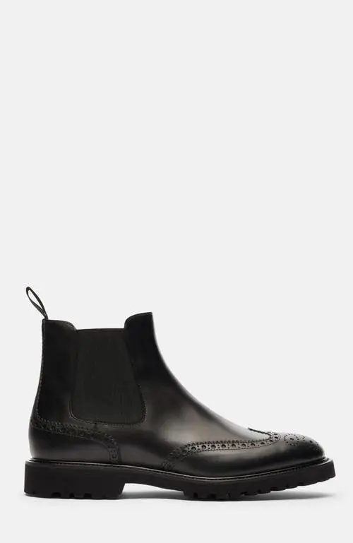 SCAROSSO Chelsea Boots With Full Brogue And Lug Sole - Black Calf