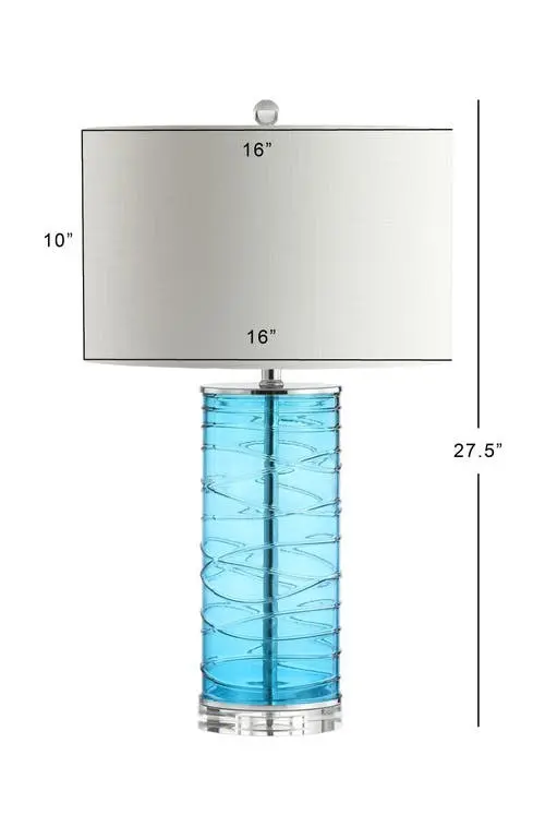 JONATHAN Y Cole 27.5" Modern Fused Glass Cylinder Led Table Lamp - Turquoise