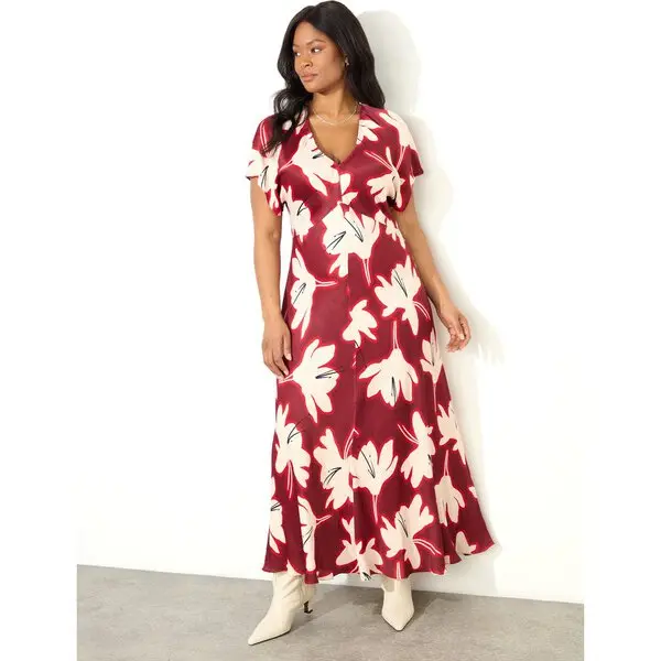 LIVE UNLIMITED Floral V-neck Maxi Dress - Red Floral