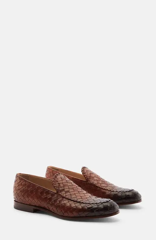 SCAROSSO Vittorio Woven Calfskin Loafers - Cognac - Calf