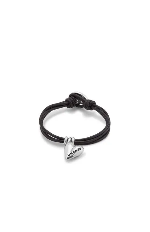 UNODE50 Leather Bracelet With Heart Charm - Silver