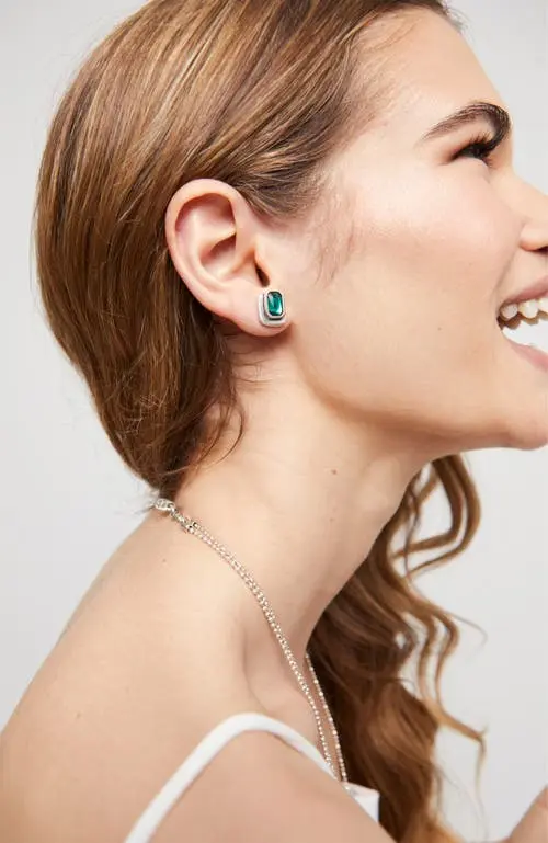UNODE50 Green Crystal Stud Earrings - Silver