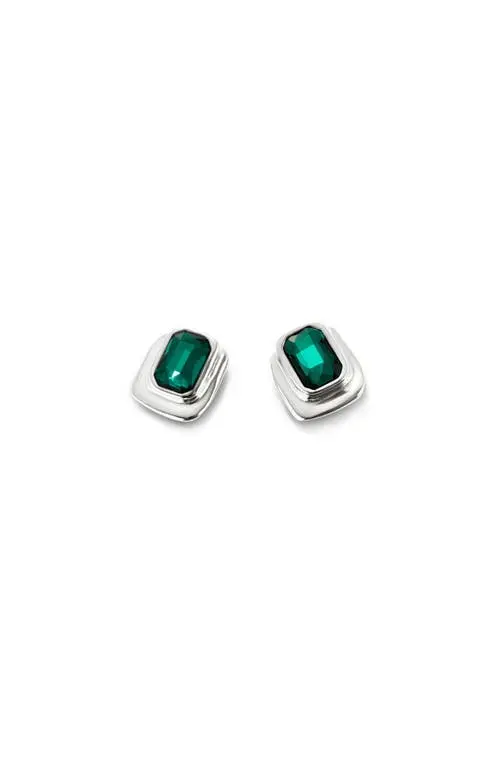 UNODE50 Green Crystal Stud Earrings - Silver