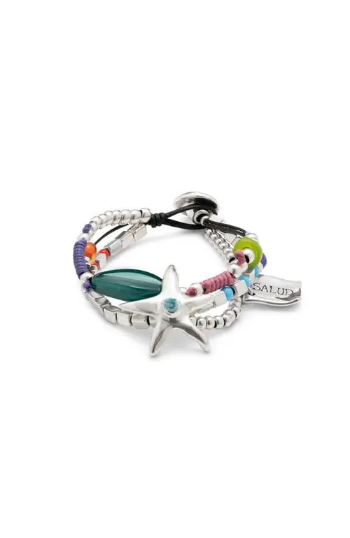 UNODE50 Plated Beaded Bracelet With Charm - Silver