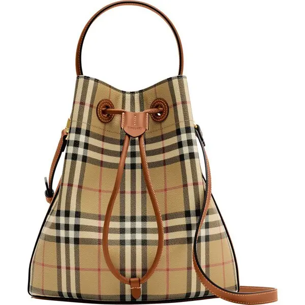 Burberry Small Check Bucket Bag - Archive Beige/briar Brown