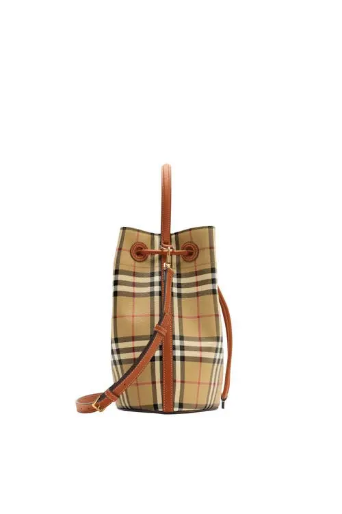 Burberry Small Check Bucket Bag - Archive Beige/briar Brown