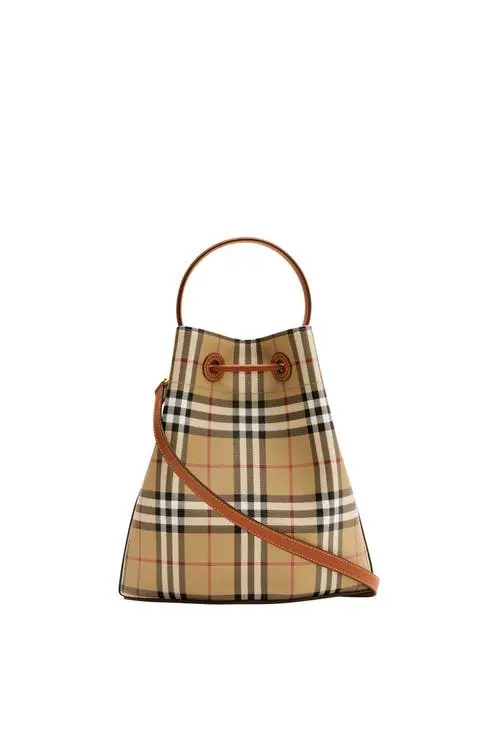 Burberry Small Check Bucket Bag - Archive Beige/briar Brown