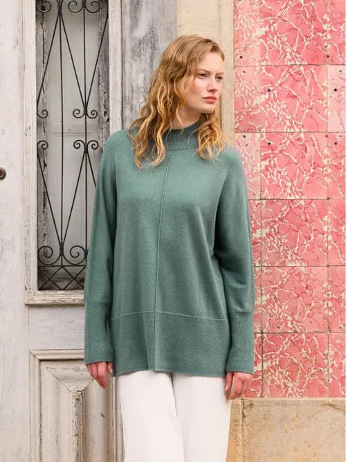 CELTIC & CO. Drape Funnel Neck Sweater - Dark Skylight