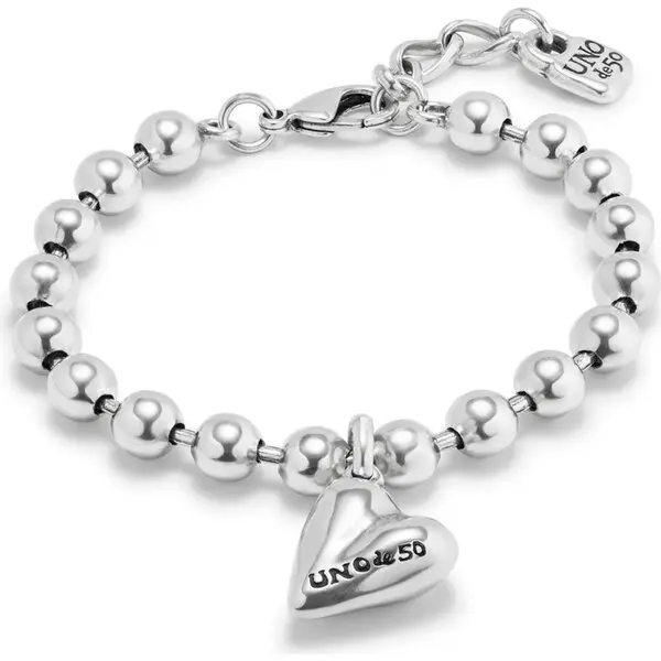 UNODE50 Sterling -plated Beaded Bracelet With Heart Charm - Silver