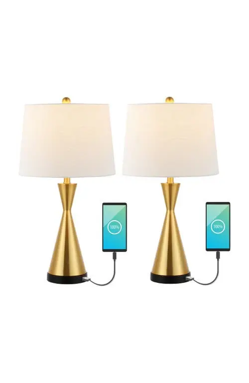 JONATHAN Y Colton 26" French Country Farmhouse Iron Led Table Lamp With Usb Charging Port - Brass Gold