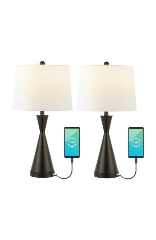 JONATHAN Y Colton 26" French Country Farmhouse Iron Led Table Lamp With Usb Charging Port - Oil Rubbed Bronze